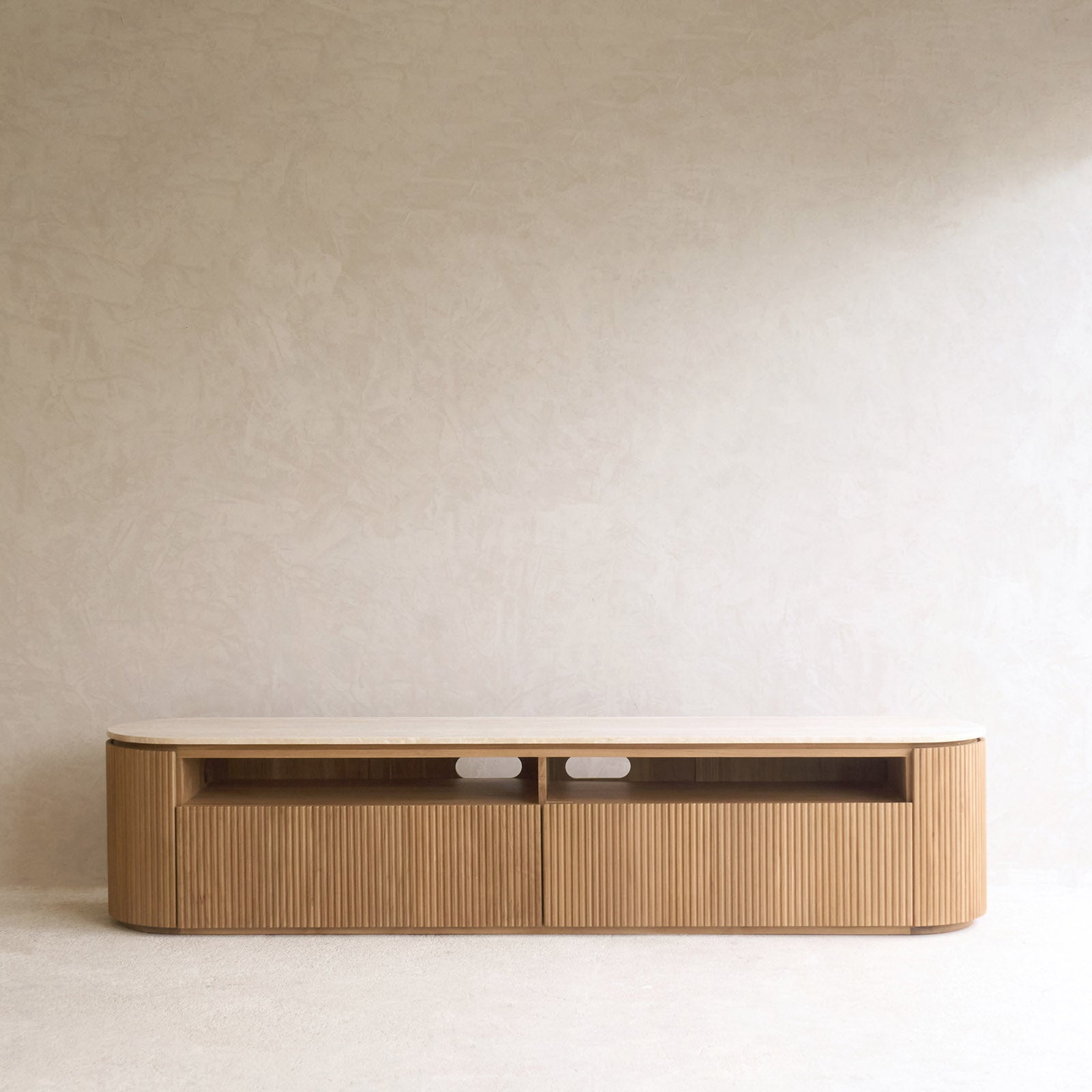 Moher Travertine TV Console | Teak - Natural (230cm) – Originals Furniture