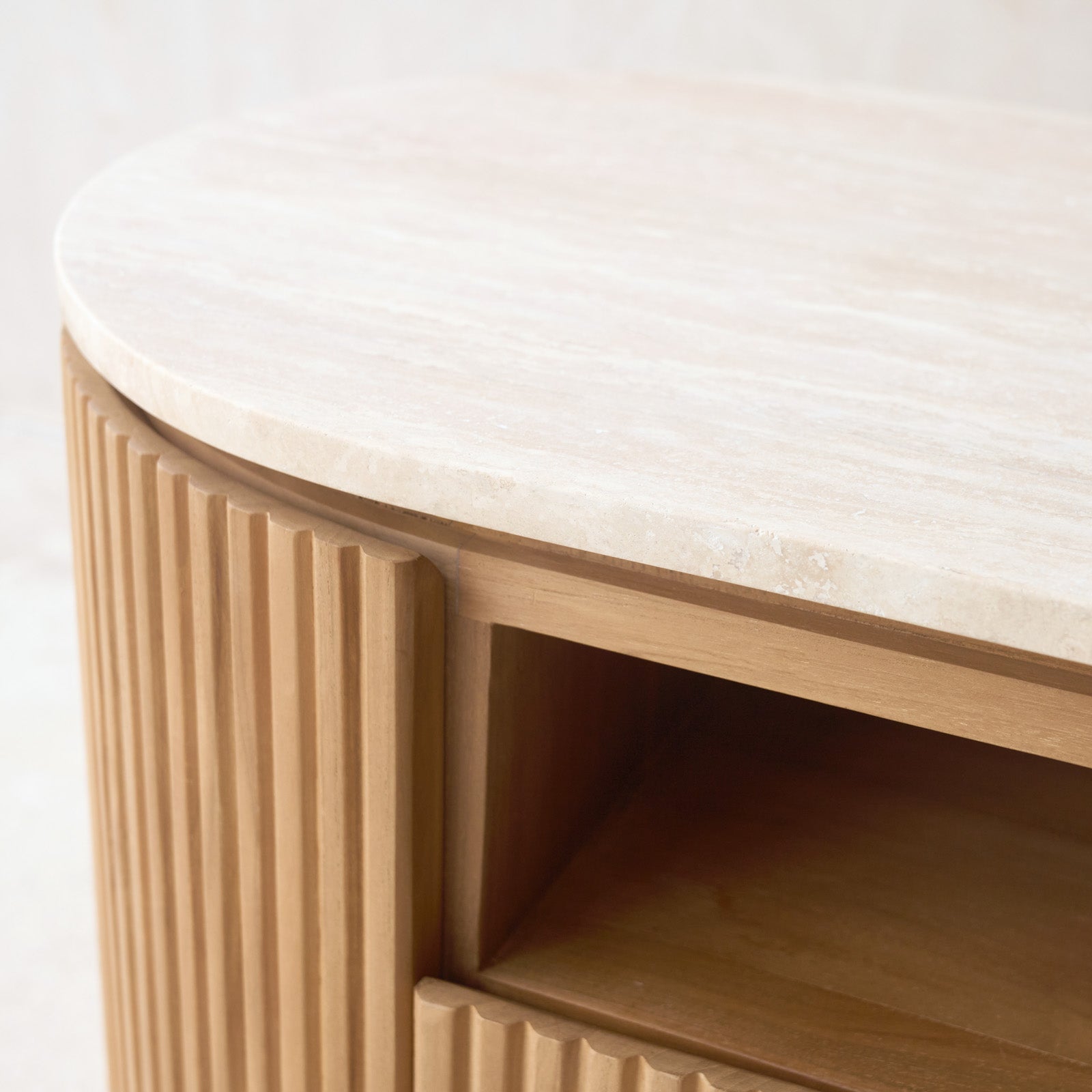 Moher Travertine TV Console | Teak - Natural (230cm) – Originals Furniture