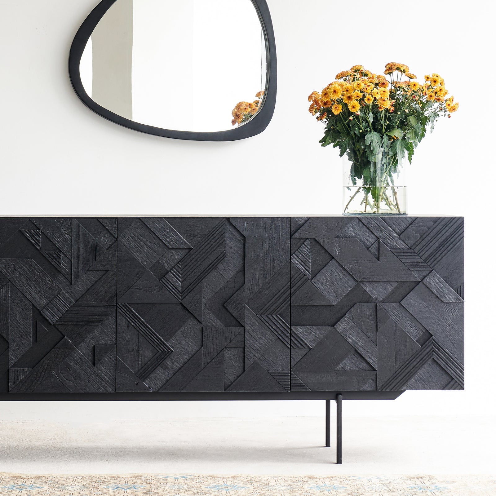 Ethnicraft Teak Sideboard Graphic 4 Doors Black Originals Furniture