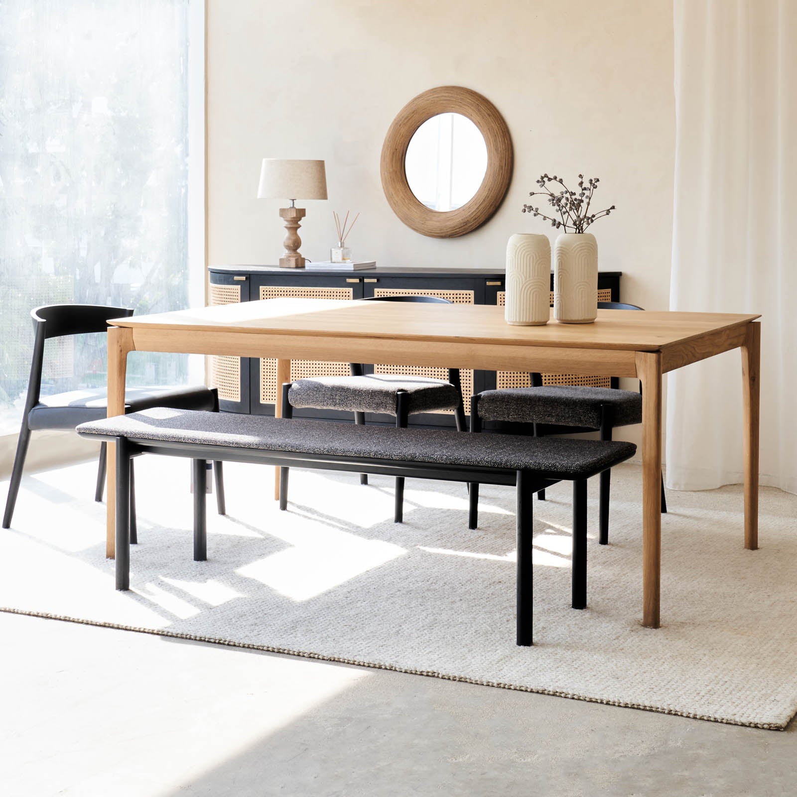 Folk Bench | Black Frame - Cinder (160cm) – Originals Furniture