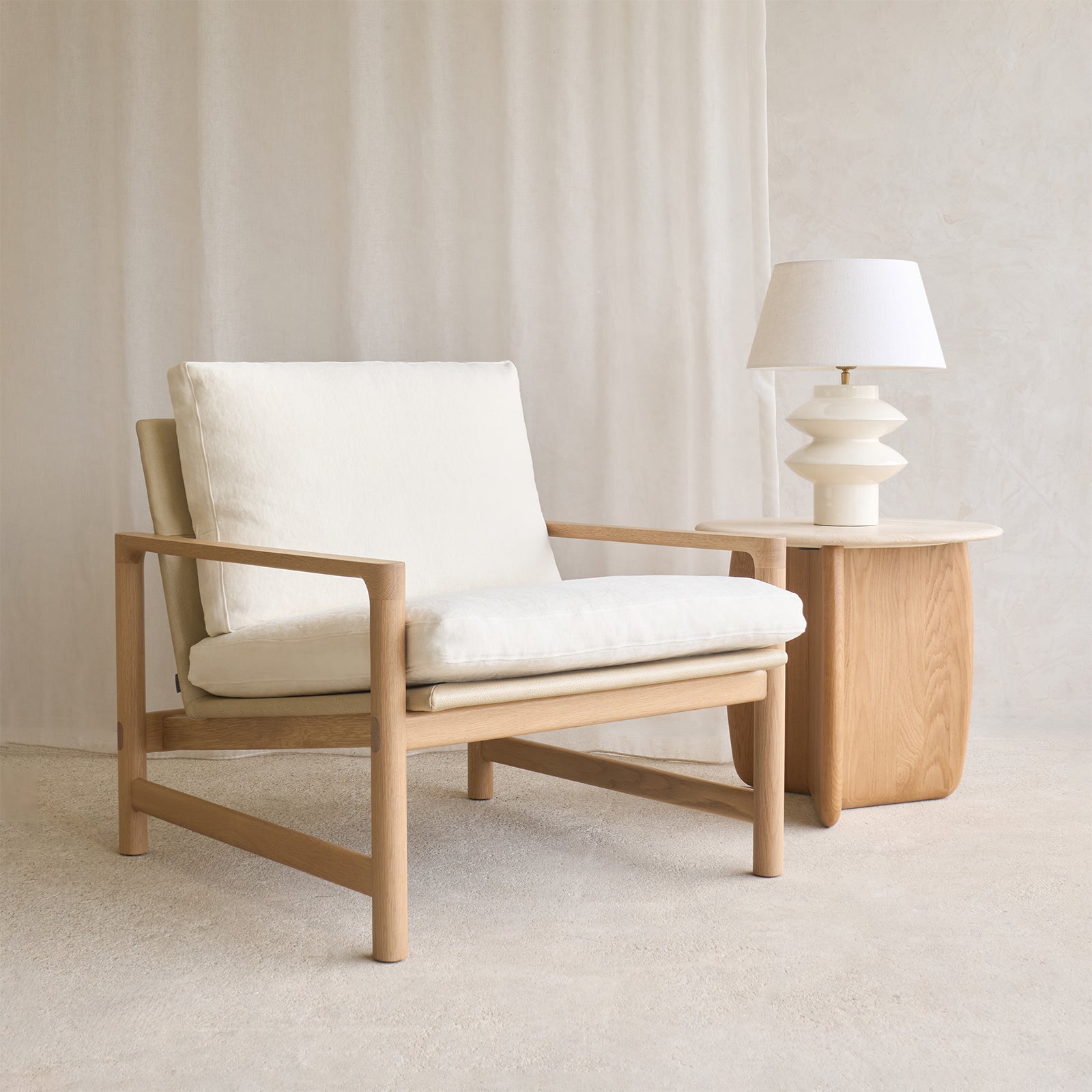 Troubadour Fabric Armchair | Blonde Oak Frame - Oyster – Originals Furniture